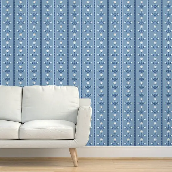 Spoonflower Chambray Navy Katie Tulip Indienne Stripe 100% Natural Sisal Grasscloth Wallcovering