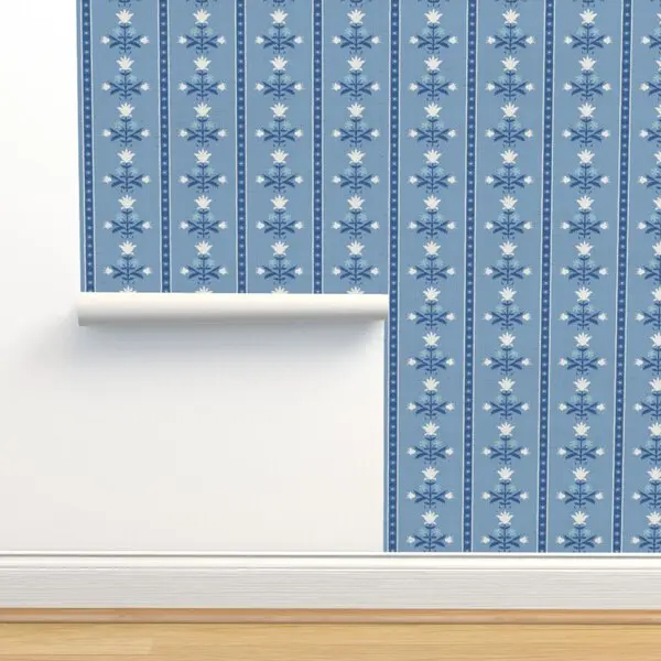 Spoonflower Chambray Navy Katie Tulip Indienne Stripe 100% Natural Sisal Grasscloth Wallcovering