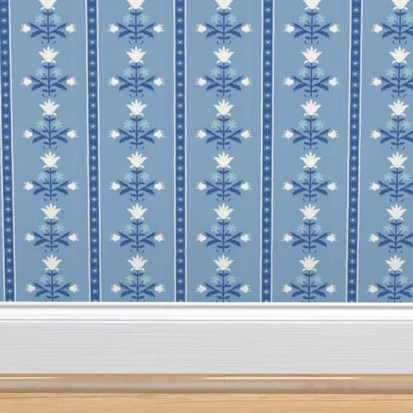 Spoonflower Chambray Navy Katie Tulip Indienne Stripe 100% Natural Sisal Grasscloth Wallcovering