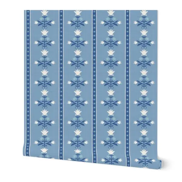 Spoonflower Chambray Navy Katie Tulip Indienne Stripe 100% Natural Sisal Grasscloth Wallcovering