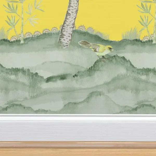 Spoonflower Panel A Heather Citron Orange Deluxe 100% Natural Sisal Grasscloth Wallcovering