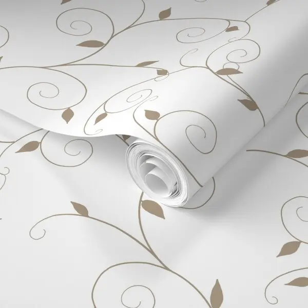 Spoonflower Leaves Vines Nature Soft French Countryside Custom Pre-pasted Wallpaper - Gray