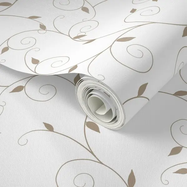 Spoonflower Leaves Vines Nature Soft French Countryside Custom Pre-pasted Wallpaper - Gray