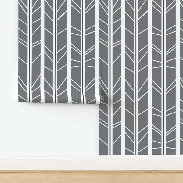 Spoonflower Grey Tree Branch Herringbone Chevron Geometric Custom Removable Wallpaper