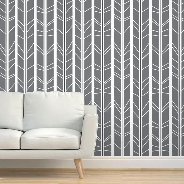 Spoonflower Grey Tree Branch Herringbone Chevron Geometric Custom Removable Wallpaper