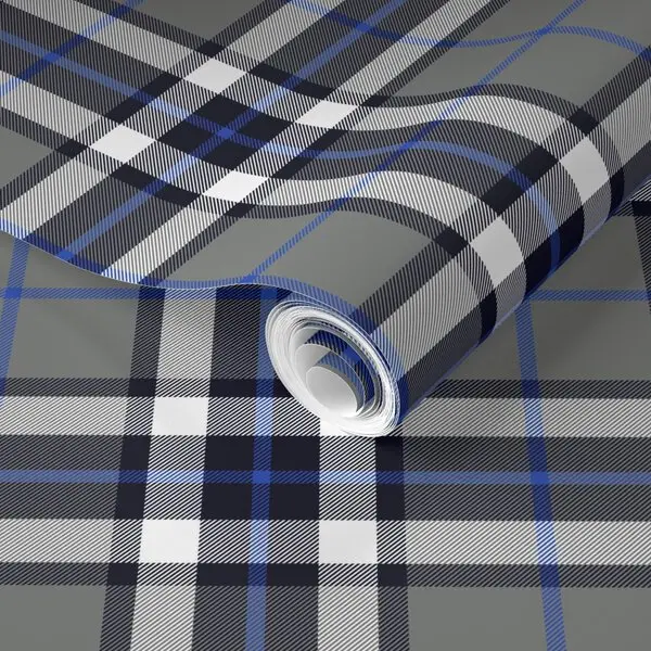 Spoonflower Tartan Gray Blue Plaid Scottish Kilt Traditional Wallpaper - Gray,blue,black