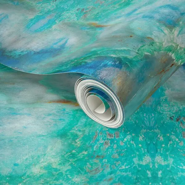 Spoonflower Green Crystals Rocks Malachite Abstract Gemstone Custom Removable Wallpaper - Blue,teal,green