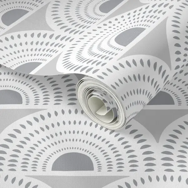 Spoonflower Vintage Retro Grey Geometric Dots Art Custom Pre-pasted Wallpaper - Gray