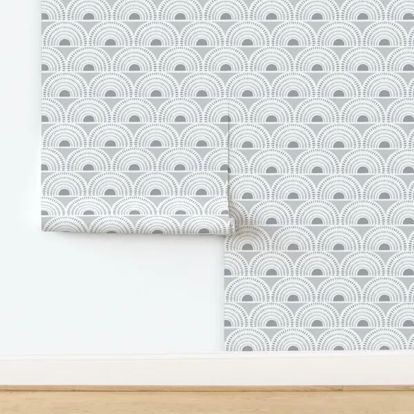 Spoonflower Vintage Retro Grey Geometric Dots Art Custom Pre-pasted Wallpaper