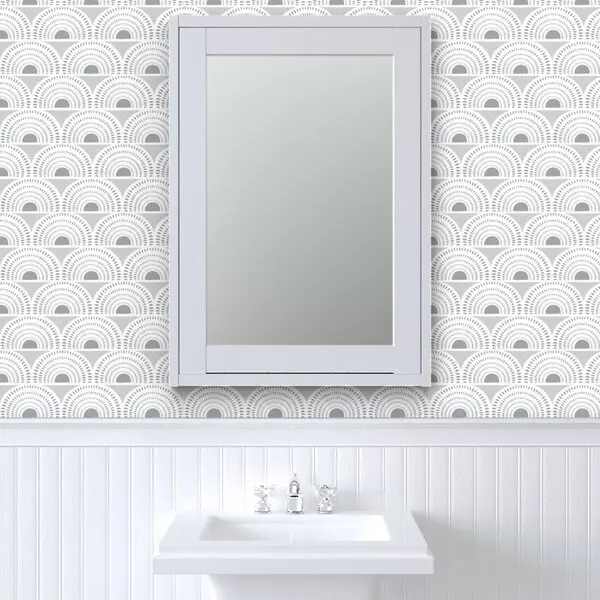 Spoonflower Vintage Retro Grey Geometric Dots Art Custom Pre-pasted Wallpaper