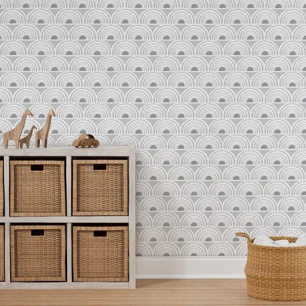 Spoonflower Vintage Retro Grey Geometric Dots Art Custom Pre-pasted Wallpaper