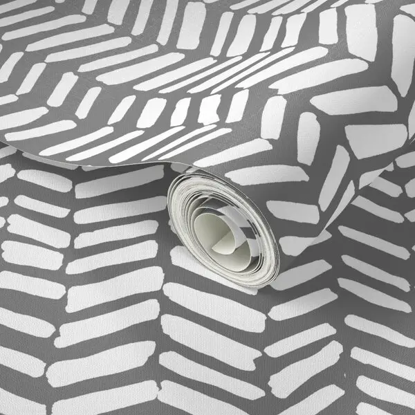 Spoonflower Chevron Herringbone Custom Removable Wallpaper - Black,white,gray