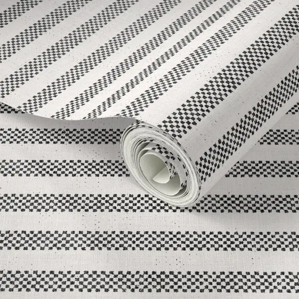 Spoonflower Stripe Ticking Aegean Custom Pre-pasted Wallpaper - Gray,white
