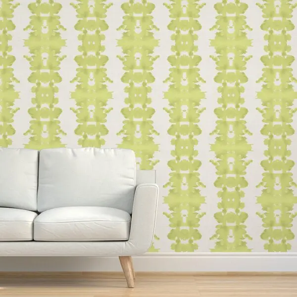 Spoonflower Citron Double Inkblot 100% Natural Sisal Grasscloth Wallcovering