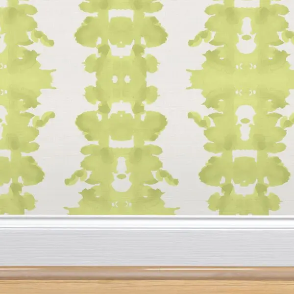 Spoonflower Citron Double Inkblot 100% Natural Sisal Grasscloth Wallcovering