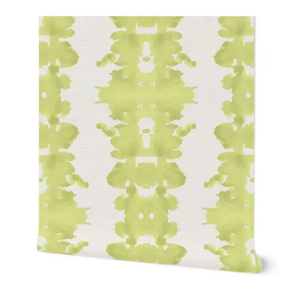 Spoonflower Citron Double Inkblot 100% Natural Sisal Grasscloth Wallcovering