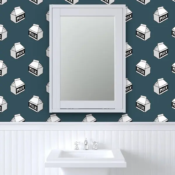 Spoonflower Milk Carton Lunch Box Blue Grey Hipster Custom Removable Wallpaper - Blue,gray