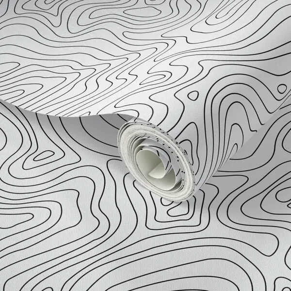 Spoonflower Subtle Wood Grain Geography White Lines Topography Traditional Wallpaper - White,blue,gray
