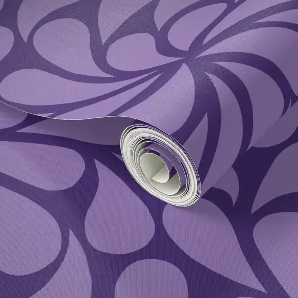Spoonflower Retro Abstract 1970s Lilac Custom Pre-pasted Wallpaper - Purple,blue