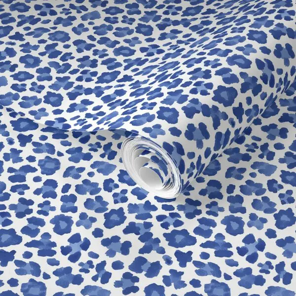Spoonflower Small Leopard Print Custom Pre-pasted Wallpaper - Blue