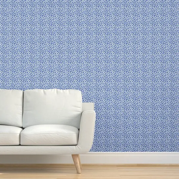 Spoonflower Small Leopard Print Custom Pre-pasted Wallpaper - Blue