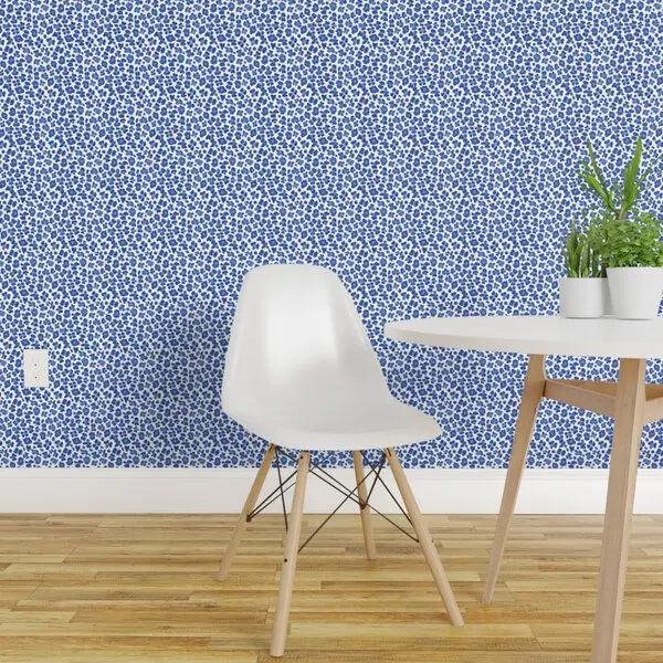 Spoonflower Small Leopard Print Custom Pre-pasted Wallpaper - Blue