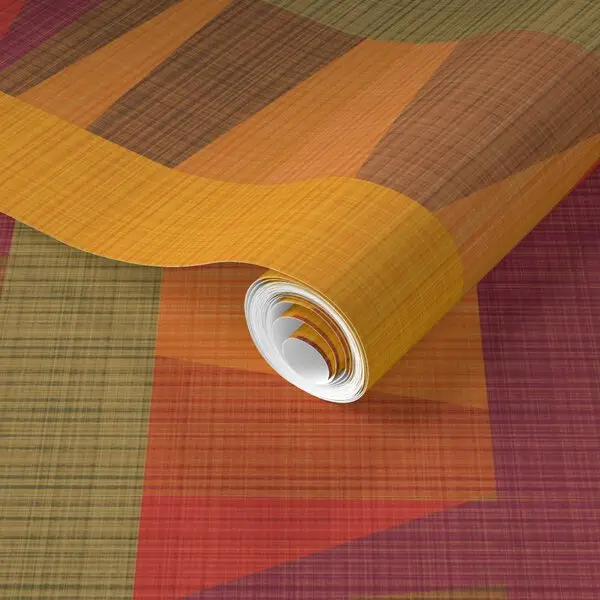 Spoonflower Cheater Abstract Stripe Harvest Gold Color Block Custom Pre-pasted Wallpaper - Orange,yellow,brown