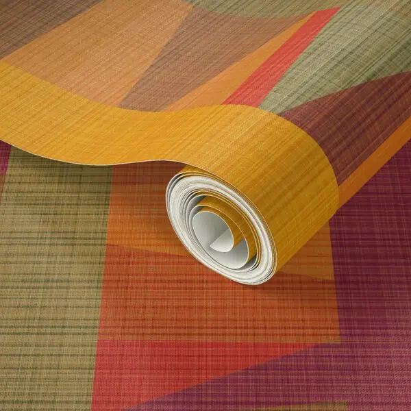 Spoonflower Cheater Abstract Stripe Harvest Gold Color Block Custom Pre-pasted Wallpaper - Orange,yellow,brown