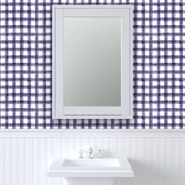 Spoonflower Plaid Trendy Spring Summer Indigo Watercolor Traditional Wallpaper