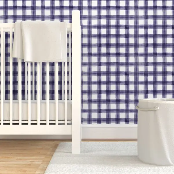 Spoonflower Plaid Trendy Spring Summer Indigo Watercolor Traditional Wallpaper