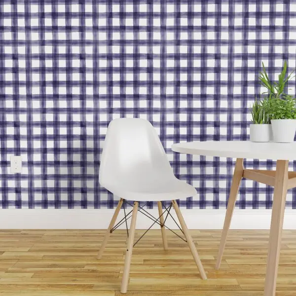 Spoonflower Plaid Trendy Spring Summer Indigo Watercolor Traditional Wallpaper