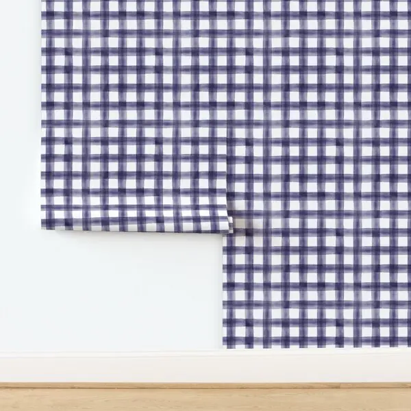 Spoonflower Plaid Trendy Spring Summer Indigo Watercolor Traditional Wallpaper