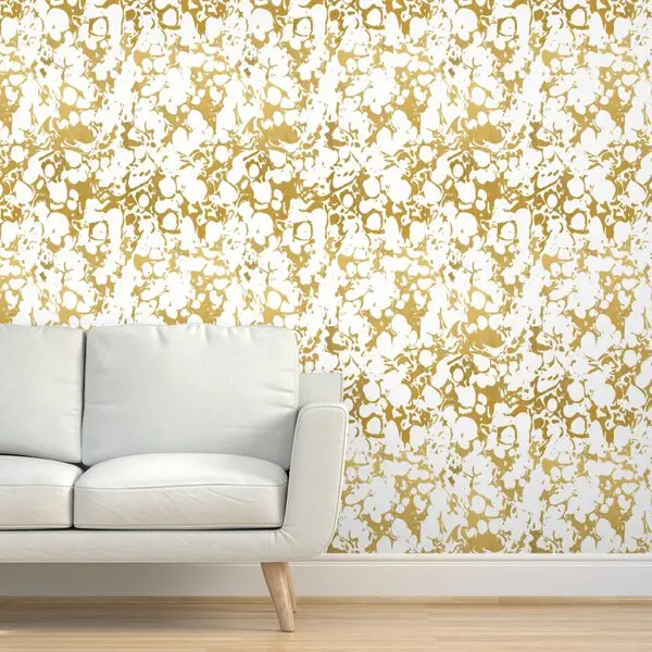 Spoonflower Gold Marble Shiny Marblelized Bubbles Custom Pre-pasted Wallpaper
