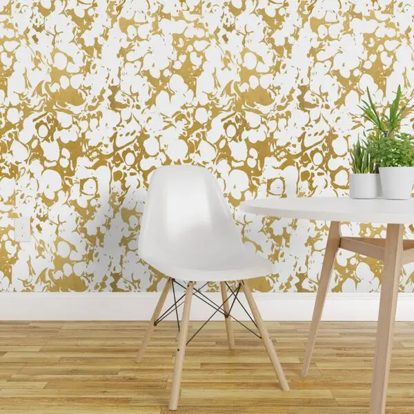 Spoonflower Gold Marble Shiny Marblelized Bubbles Custom Pre-pasted Wallpaper
