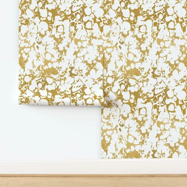 Spoonflower Gold Marble Shiny Marblelized Bubbles Custom Pre-pasted Wallpaper