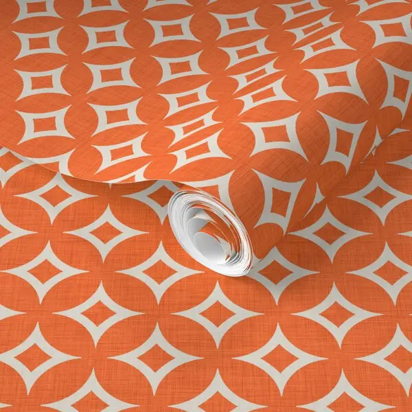 Spoonflower Diamond Circles Orange Circle Abstract Geometric Traditional Wallpaper - Orange,coral,pink
