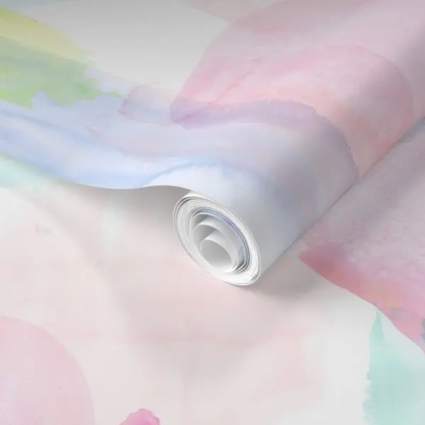Spoonflower Watercolor Abstract Pastel Stars Custom Removable Wallpaper - Rainbow