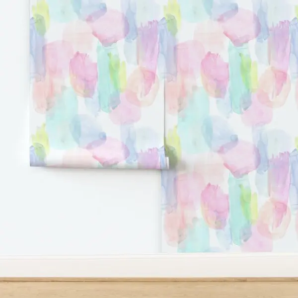 Spoonflower Watercolor Abstract Pastel Stars Custom Removable Wallpaper - Rainbow
