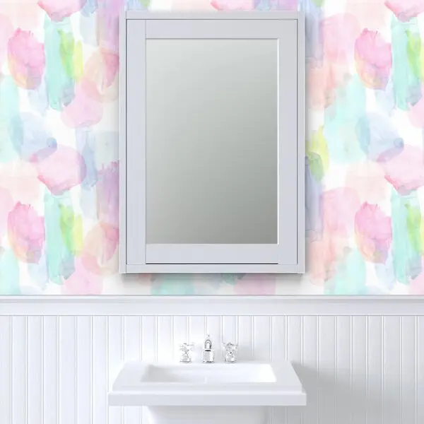 Spoonflower Watercolor Abstract Pastel Stars Custom Removable Wallpaper - Rainbow