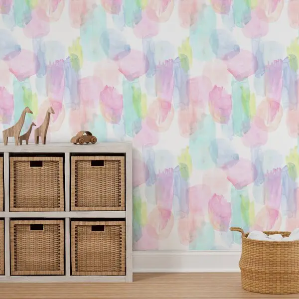 Spoonflower Watercolor Abstract Pastel Stars Custom Removable Wallpaper - Rainbow