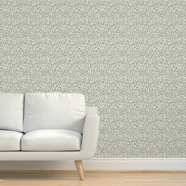 Spoonflower Kennebunkport On White 100% Natural Sisal Grasscloth Wallcovering - Green