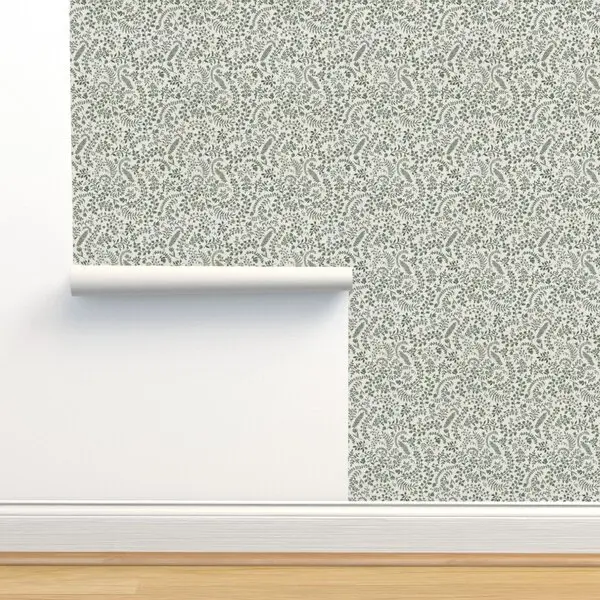 Spoonflower Kennebunkport On White 100% Natural Sisal Grasscloth Wallcovering - Green