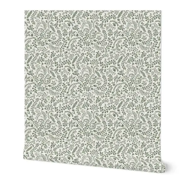 Spoonflower Kennebunkport On White 100% Natural Sisal Grasscloth Wallcovering - Green