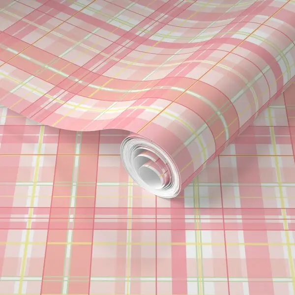 Spoonflower Pink Plaid Stripes Romantic Tartan Scottish Traditional Wallpaper - Pink,gray,red