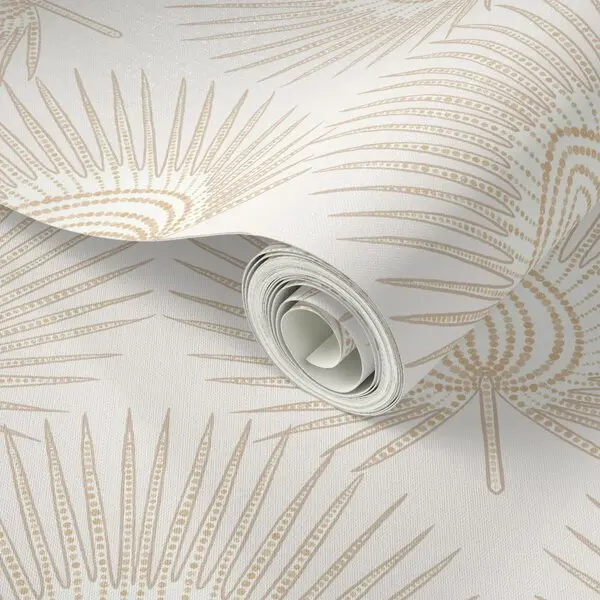 Spoonflower Tropics Off White Boho Gilded Glam 1920s Bronze Traditional Wallpaper - White,gray