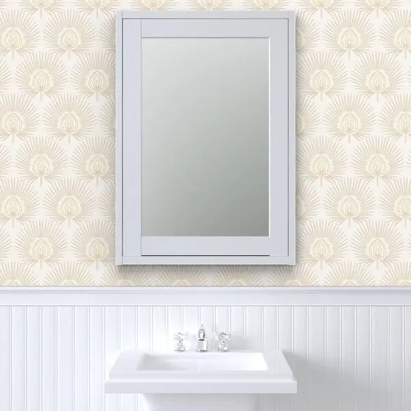 Spoonflower Tropics Off White Boho Gilded Glam 1920s Bronze Traditional Wallpaper - White,gray