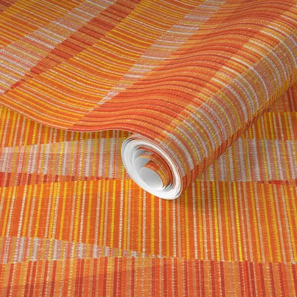 Spoonflower Mid Mod Lines Red Coral Orange 60s Custom Pre-pasted Wallpaper - Orange,red,coral