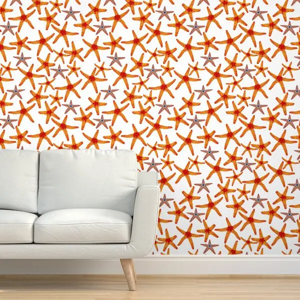 Spoonflower Star Fish On White Traditional Wallpaper