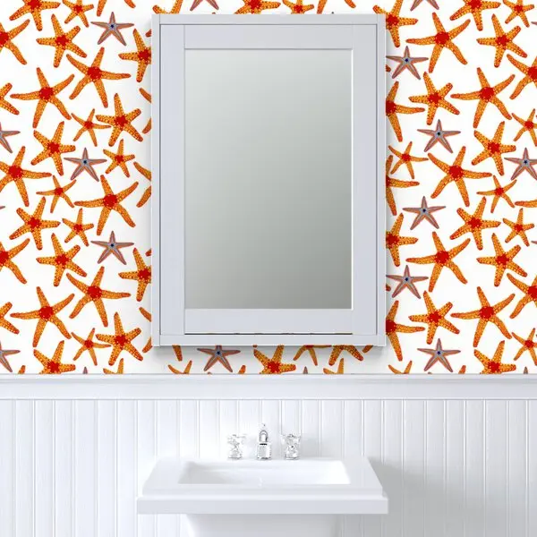 Spoonflower Star Fish On White Traditional Wallpaper