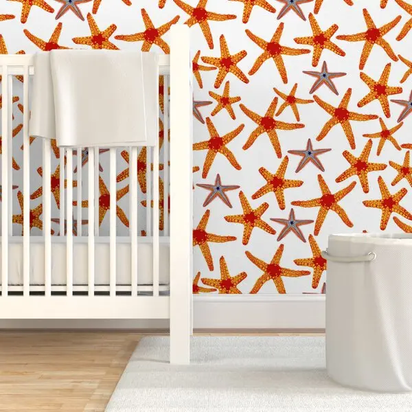 Spoonflower Star Fish On White Traditional Wallpaper